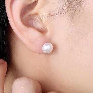 ALYC Pearl Earrings Genuine Freshwater Cultured Pearl White Button Stud Earrings with 925 Sterling Silver for Women(9.5-10.0mm)