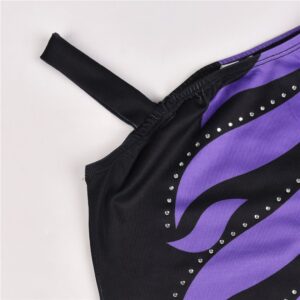 Girls Flame One Cold Shoulder Athletic Dance Gymnastic Leotards Bodysuit Outfit Purple & Black Size 10