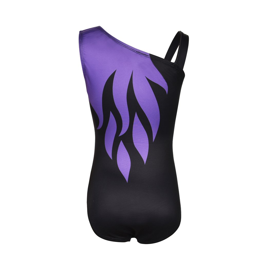 Girls Flame One Cold Shoulder Athletic Dance Gymnastic Leotards Bodysuit Outfit Purple & Black Size 10