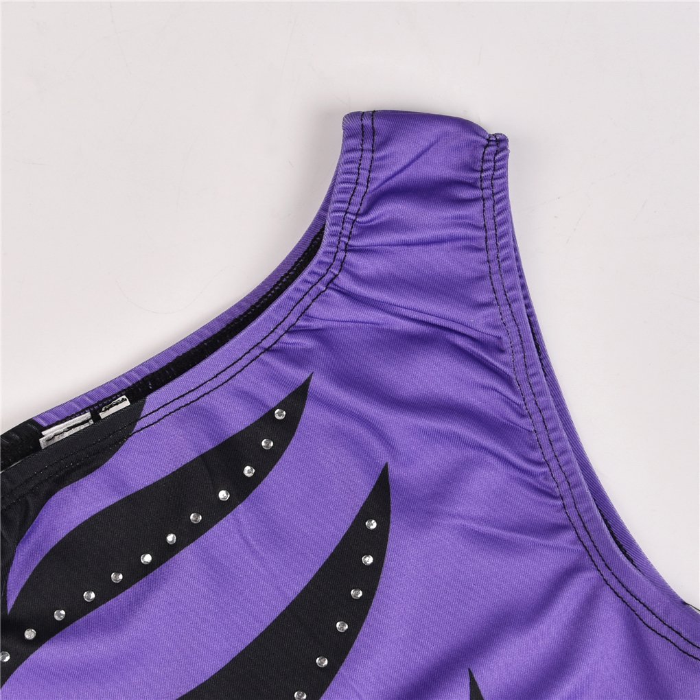 Girls Flame One Cold Shoulder Athletic Dance Gymnastic Leotards Bodysuit Outfit Purple & Black Size 10