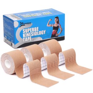 kinesiology tape, k sports tape beige kinesthetic tape for knee shoulder ankle elbow, 2 inch x 16.5 feet (beige, 3 rolls)