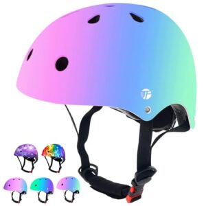 jeefree adjustable gradient color skateboard helmet for 3-5-8-14+ages【toddler kids youth adult】 girls boys woman.bike helmet for multi-sports cycling bicycle scooter inline roller skate rollerblading