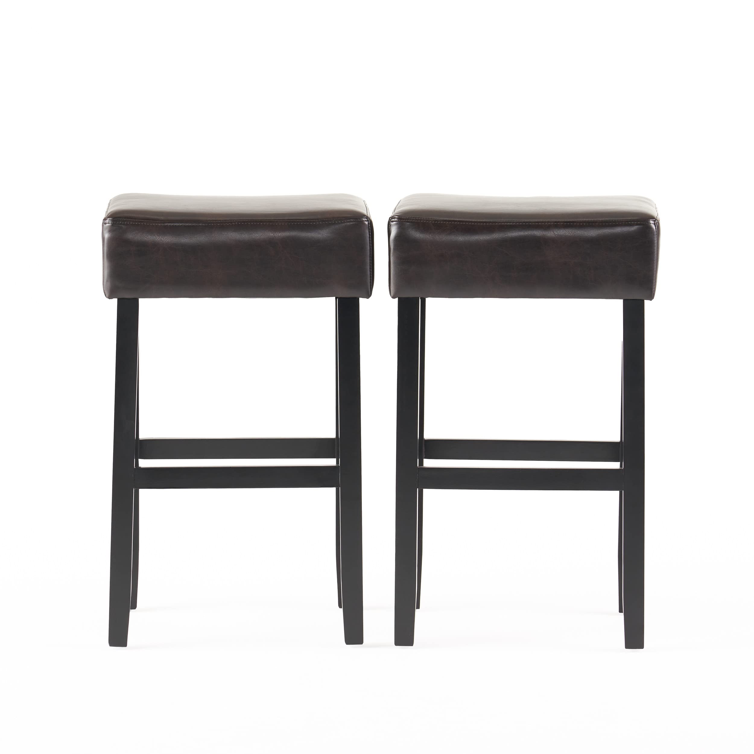 Christopher Knight Home Lopez Leather Backless Bar Stools, 2-Pcs Set, Brown