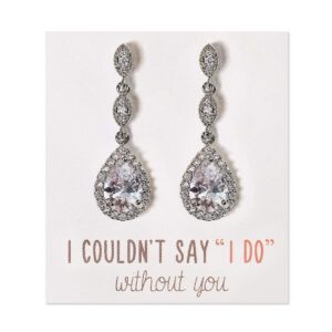 a+o bridesmaid gift, teardrop cubic zirconia crystal earrings in silver