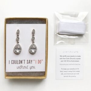 A+O Bridesmaid Gift, Teardrop Cubic Zirconia Crystal Earrings in Silver