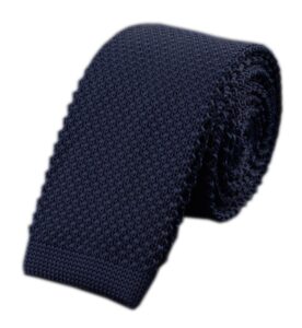 slim navy blue silk knitting tie border pattern business necktie for men or boys