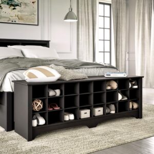 Prepac 24 Pair Shoe Storage Cubby Bench, Black