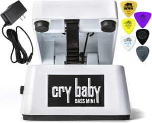 dunlop cbm105q cry baby mini bass wah pedal bundle w/ 9v power supply and 6 assorted dunlop picks