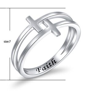 Inspirational Jewelry Sterling Silver Engraved Faith Double Cross Ring Christian Fashion Wedding Engagement Band, Size 6-8 (8)