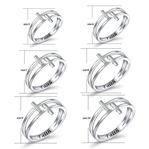 Inspirational Jewelry Sterling Silver Engraved Faith Double Cross Ring Christian Fashion Wedding Engagement Band, Size 6-8 (8)