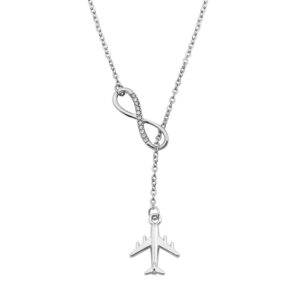 ensianth infinity and airplane lariat y necklace jet plane jewelry for stewardess flight attendant traveler (airplane y necklace)