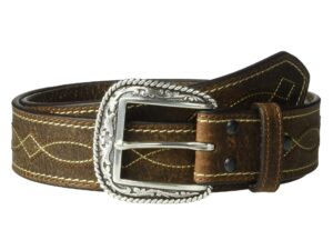 ariat men's wave and diamond stitch center belt, brown, 34