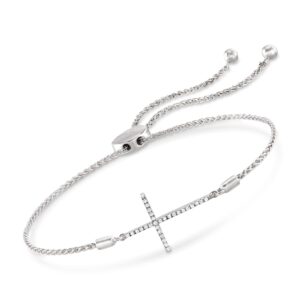 ross-simons 0.10 ct. t.w. diamond sideways cross bolo bracelet in sterling silver