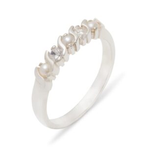 solid 925 sterling silver cultured pearl & cubic zirconia womens eternity ring - 4.25 - size 4.25