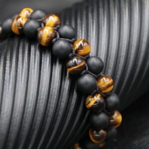 HASKARE Tiger Eye Stone Bracelet Men Women - Natural Energy Stone Essential Oil Lava Rock Black Onyx Tiger Eye Beads Bracelet Adjustable