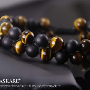 HASKARE Tiger Eye Stone Bracelet Men Women - Natural Energy Stone Essential Oil Lava Rock Black Onyx Tiger Eye Beads Bracelet Adjustable