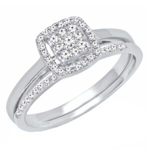 dazzlingrock collection 0.30 carat round white diamond square cluster wedding ring set for her in 10k white gold size 7