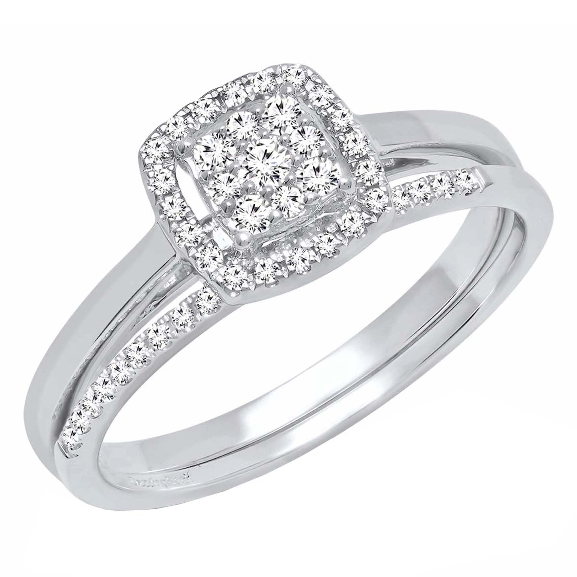 Dazzlingrock Collection 0.30 Carat Round White Diamond Square Cluster Wedding Ring Set for Her in 10K White Gold Size 7