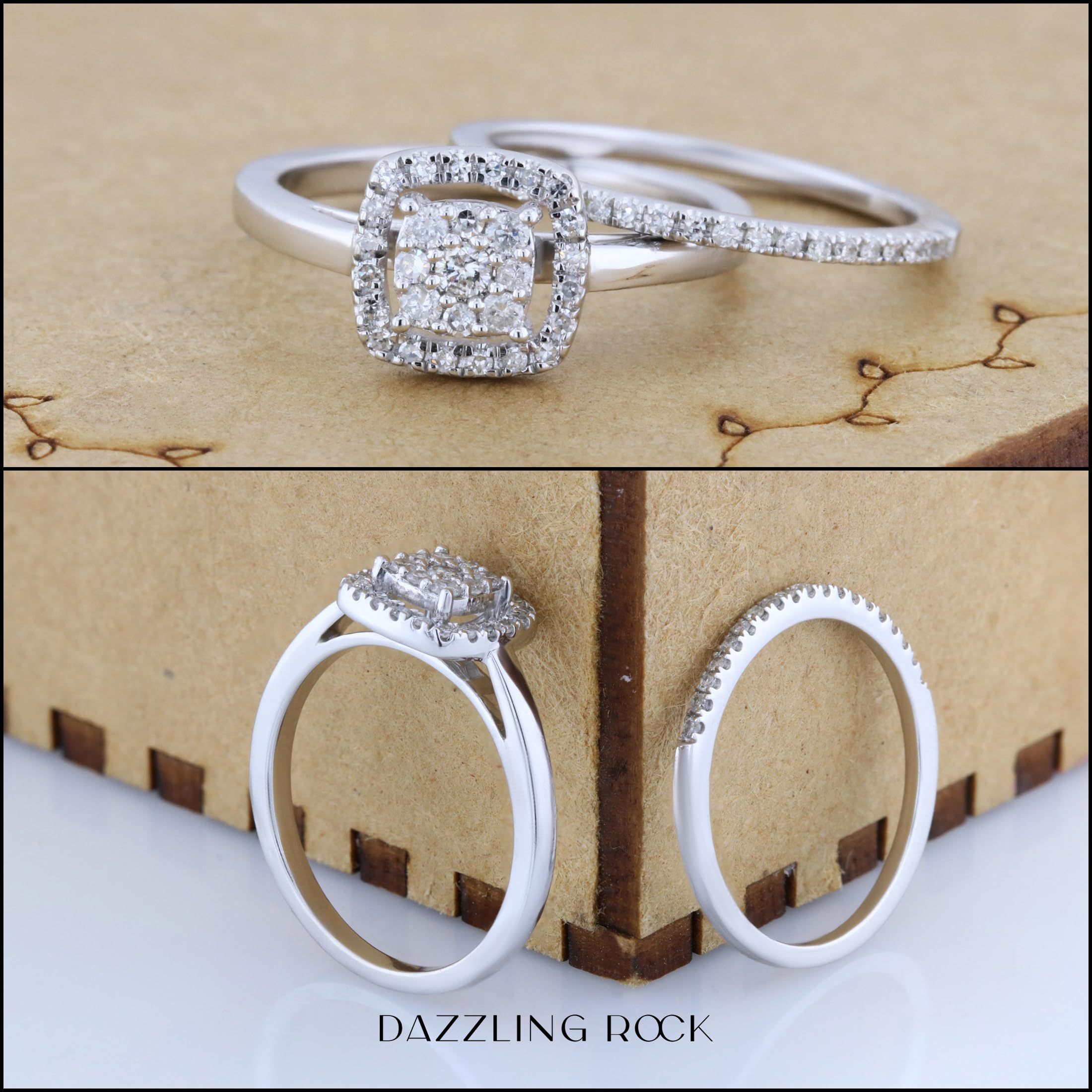 Dazzlingrock Collection 0.30 Carat Round White Diamond Square Cluster Wedding Ring Set for Her in 10K White Gold Size 7