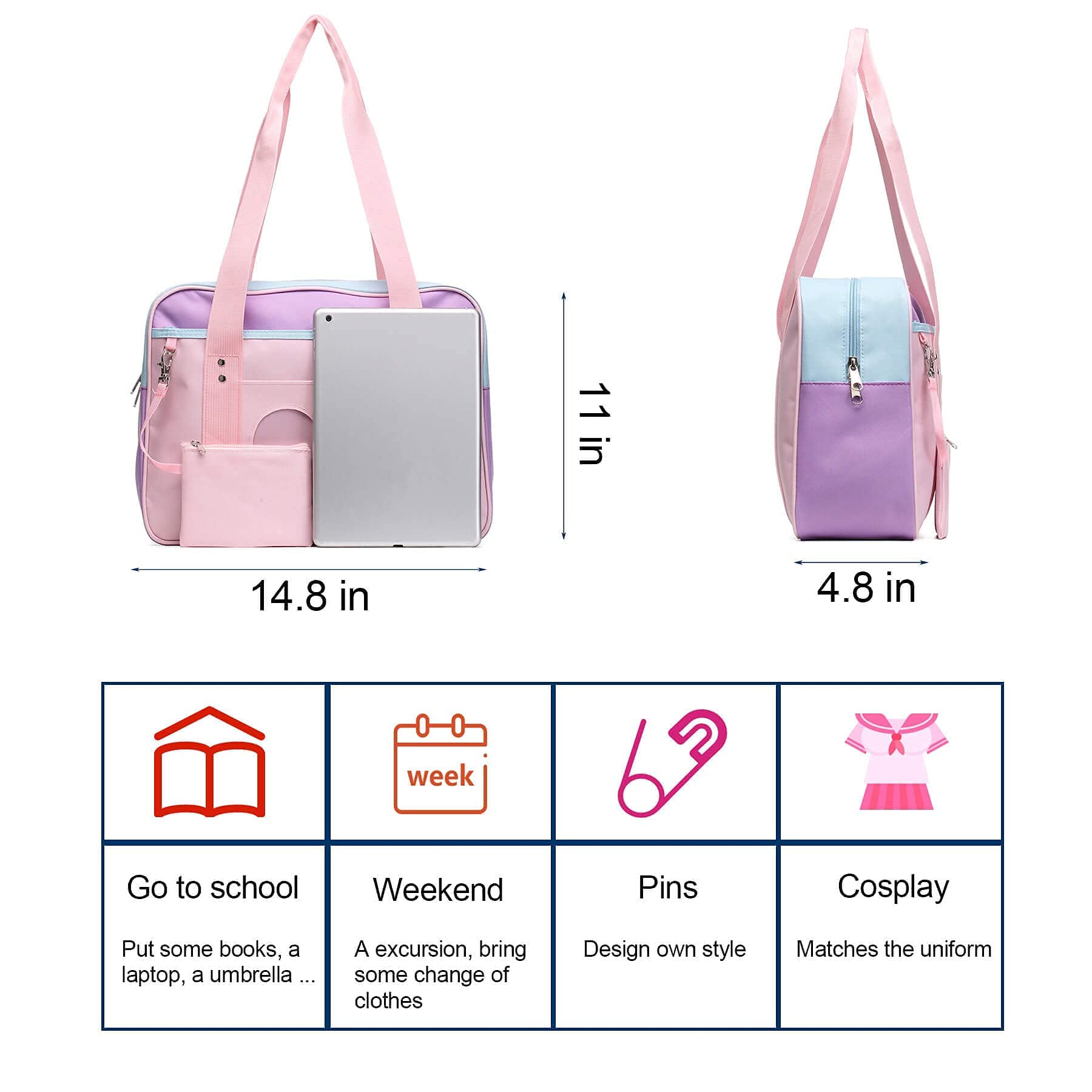 STEAMEDBUN Kawaii Ita Bag Japanese School Bag Cute Tote Bag Large Shoulder Anime Heart Purse