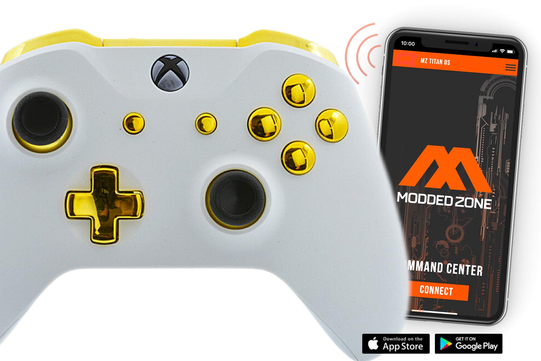 MODDEDZONE Rapid Fire Custom Standard Modded Controller compatible with Xbox One S/X 40 Mods for All Major Shooter Games (3.5 mm jack) (White/Gold)