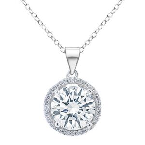 cate & chloe sophia 18k white gold plated circle halo pendant necklace - silver halo necklace w/solitaire round cut cubic zirconia diamond cluster - wedding anniversary