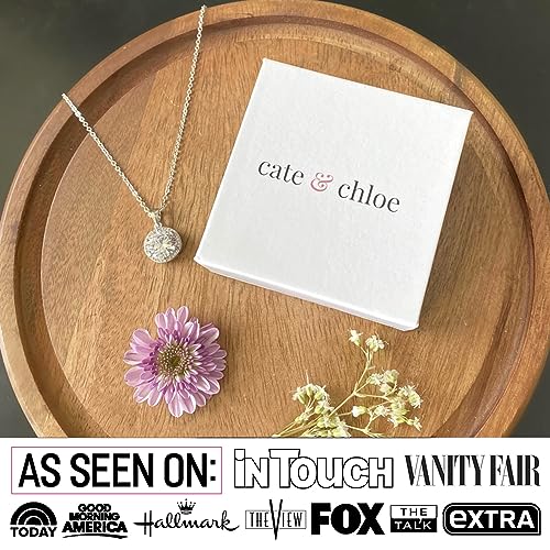 Cate & Chloe Sophia 18k White Gold Plated Circle Halo Pendant Necklace - Silver Halo Necklace w/Solitaire Round Cut Cubic Zirconia Diamond Cluster - Wedding Anniversary