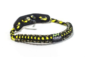 fibrus outdoors bow wrist sling 550 paracord - survival hunting shooting - durable leather with grommet (multiple color options) (hi viz yellow camo black)