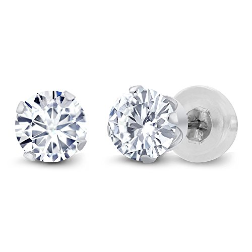 14K White Gold Forever Classic Moissanite by Charles & Colvard Stud Earrings For Women (1.00 Cttw, Round 5MM)