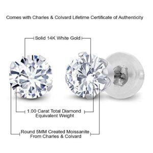 14K White Gold Forever Classic Moissanite by Charles & Colvard Stud Earrings For Women (1.00 Cttw, Round 5MM)