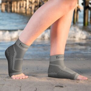 TechWare Pro Ankle Brace Compression Sleeve - Relieves Achilles Tendonitis, Joint Pain. Plantar Fasciitis Foot Sock with Arch Support Reduces Swelling & Heel Spur Pain. (Gray, L/XL)