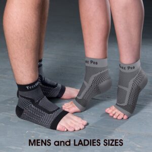 TechWare Pro Ankle Brace Compression Sleeve - Relieves Achilles Tendonitis, Joint Pain. Plantar Fasciitis Foot Sock with Arch Support Reduces Swelling & Heel Spur Pain. (Gray, L/XL)