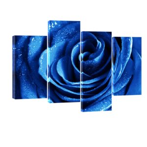 wieco art blue rose with dew canvas wall art abstract romantic flower pictures paintings wall art for living room bedroom decorations wall decor large 4 panels modern canvas prints artwork