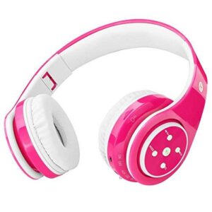 kids bluetooth headphones 85db/110db volume limit wireless/wired aux port foldable noise protection over-ear build-in mic headphones for kids adults travel school phone pad tablet pc pink