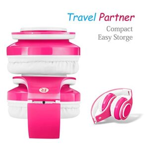 Kids Bluetooth Headphones 85db/110db Volume Limit Wireless/Wired Aux Port Foldable Noise Protection Over-Ear Build-in Mic Headphones for Kids Adults Travel School Phone Pad Tablet PC Pink