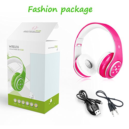 Kids Bluetooth Headphones 85db/110db Volume Limit Wireless/Wired Aux Port Foldable Noise Protection Over-Ear Build-in Mic Headphones for Kids Adults Travel School Phone Pad Tablet PC Pink