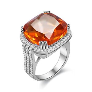 uloveido platinum plated big princess square orange stone cocktail ring for women and men with cubic zirconia size 6 7 8 9 10 ra219 (orange, 7)