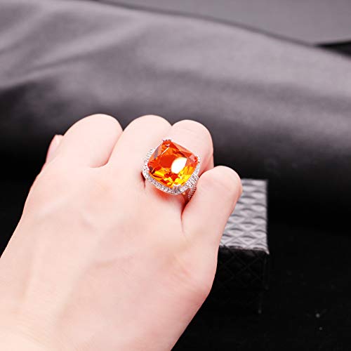 Uloveido Platinum Plated Big Princess Square Orange Stone Cocktail Ring for Women and Men with Cubic Zirconia Size 6 7 8 9 10 RA219 (Orange, 7)