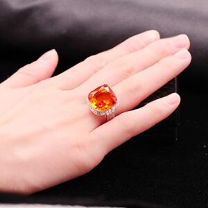 Uloveido Platinum Plated Big Princess Square Orange Stone Cocktail Ring for Women and Men with Cubic Zirconia Size 6 7 8 9 10 RA219 (Orange, 7)