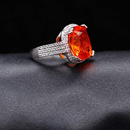 Uloveido Platinum Plated Big Princess Square Orange Stone Cocktail Ring for Women and Men with Cubic Zirconia Size 6 7 8 9 10 RA219 (Orange, 7)