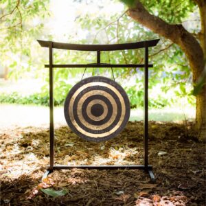 16" gongs on sacred space outdoor stand - 16" lunar flare gong. includes gong, mallet, & stand/japanese tori gate design/traditional chinese bronze/for meditation in outdoor spaces