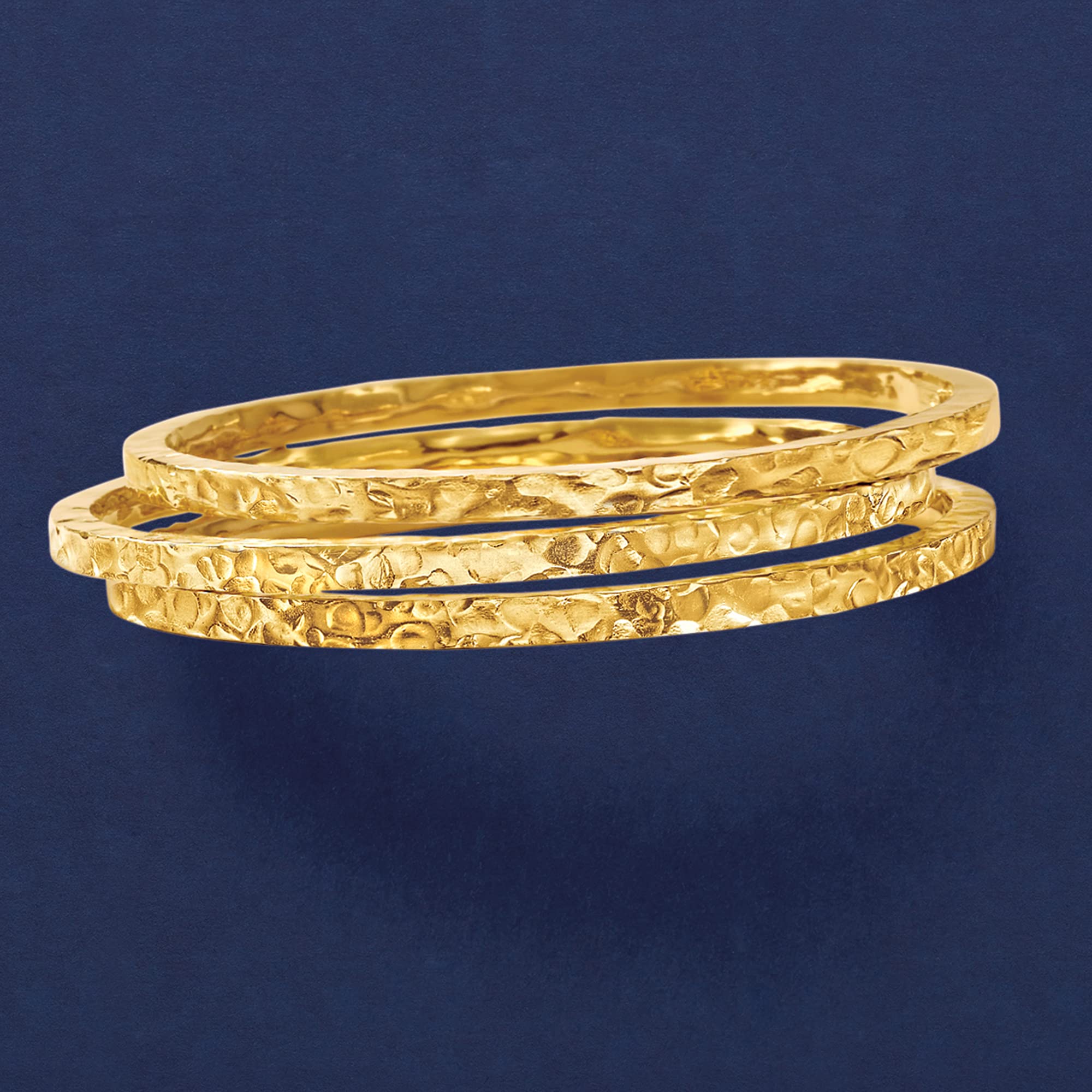 Ross-Simons Italian 18kt Gold Over Sterling Jewelry Set: 3 Hammered Bangle Bracelets. 8.5 inches