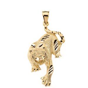 animal kingdom high polish 14k yellow gold full body tiger pendant