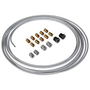 4LIFETIME Galvanized Steel Brake Line Kit - 3/16" x 25ft Replacement Set - Professional Grade OE Steel Tube, Corrosion-Resistant, Flexible 3/16 Brake Line – Comes with 16 Fittings for Easy Install