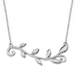 women's sterling silver high polish horizontal olive branch necklace, 18"