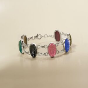 Ross-Simons Multi-Gemstone Scarab Bracelet in Sterling Silver. 7 inches