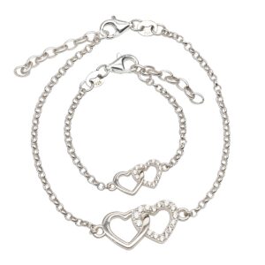 sterling silver mom and me double heart bracelet set for mom and daughter (set-med)