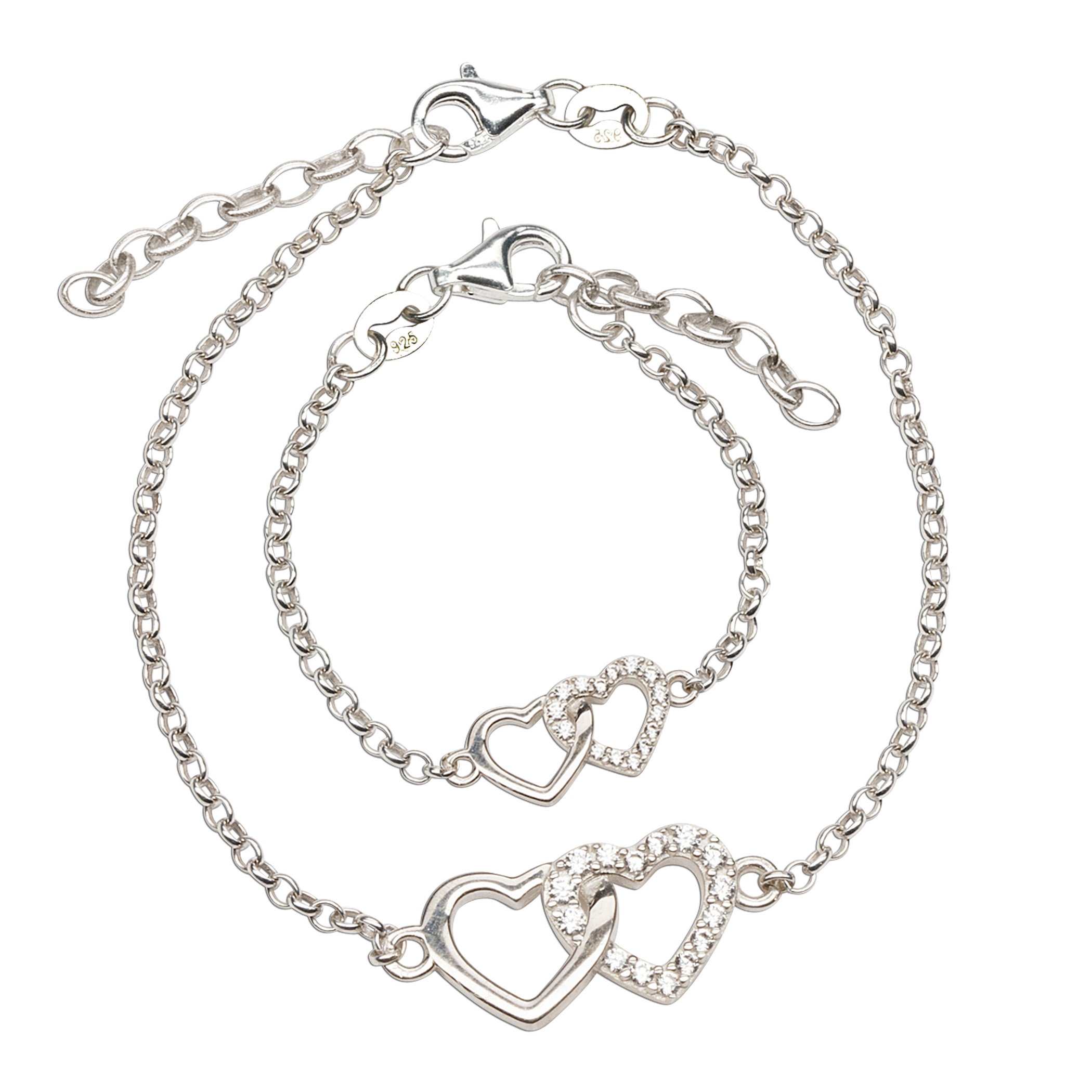 Sterling Silver Mom and Me Double Heart Bracelet Set for Mom and Daughter (Set-MED)