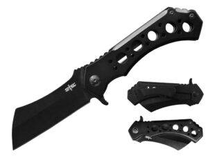 s-tec 10.25" ball bearing cleaver folding knife (matte black)