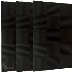 48 pack acoustic foam panel wedge studio soundproofing wall tiles 12" x 12" x 1"